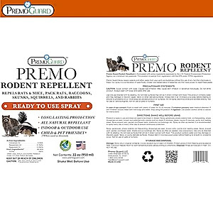 Rodent Repellent Spray by Premo Guard - 32 oz - Natural Child & Pet Safe - Uses Peppermint Oil to Repel Mice, Rats, Skunks, Raccoons, Deer & Other Unwanted Animals - Ready to Use for Indoor & Outdoor