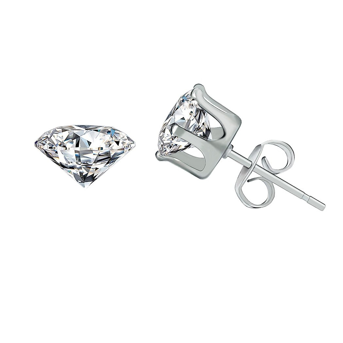 HOVEOX 6 Pairs Alloy Womens Stud Earrings Round Clear Cubic Zirconia Inlaid Simulated Diamond Rhinestone Hypoallergenic Pierced Jewelry CZ Studs 0.1 inch-0.3 inch for Unisex Teens and Women, Silver