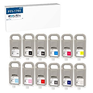 LCL Compatible Ink Cartridge Pigment Replacement for Canon PFI-1700 ImagePROGRAF PRO-2000 PRO-4000 PRO-4000S PRO-6000S PRO-2100 PRO-4100 PRO-4100S PRO-6000 (12-Pack MBK BK C M Y R GY B PGY PC PM CO)