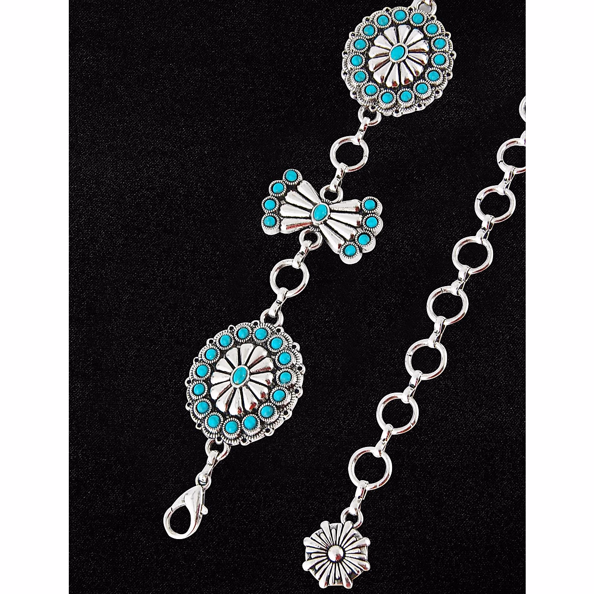 TOPACC Turquoise Concho Chain Belts for Women Western Cute Boho Teal Metal Cowgirl Country Concert Belt for Dresses Jeans