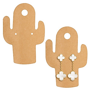 joycraft 100Pcs Cactus Earring Cards, 3.14"x2.16" Brown Earring Display Cards, Kraft Paper Hanging Display Cards, Personalized Jewelry Cards for Selling, Display, Retail, DIY Crafts