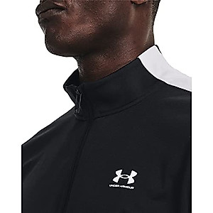 Under Armour Men's Standard Tricot Fashion Jacket, (001) Black/Pitch Gray/White, Small