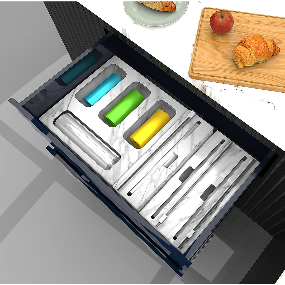 Ageszoe Ziplock Bag Organizer and Foil Wrap Dispenser - 4-in-1 Kitchen Drawer Organizer with Sticker Labels – Foil and Baggie Organizer for 12in Rolls, Gallon, Quart, Snack, and Sandwich Bags