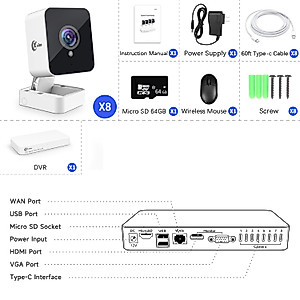 XVIM 8CH 1080P Wired Security Camera System with 1TB Hard Drive, 8pcs HD Outdoor Home Surveillance Cameras Night Vision Remote Access Motion Alert