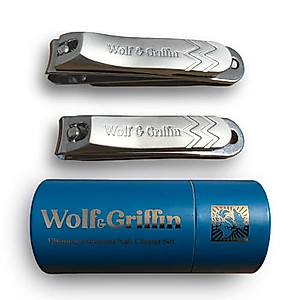 Wolf & Griffin Ultimate Precision 2-Piece Nail Clipper Set | Stainless Steel | Professional Nail Clipping Kit for Fingernails & Toenails | for Men & Women