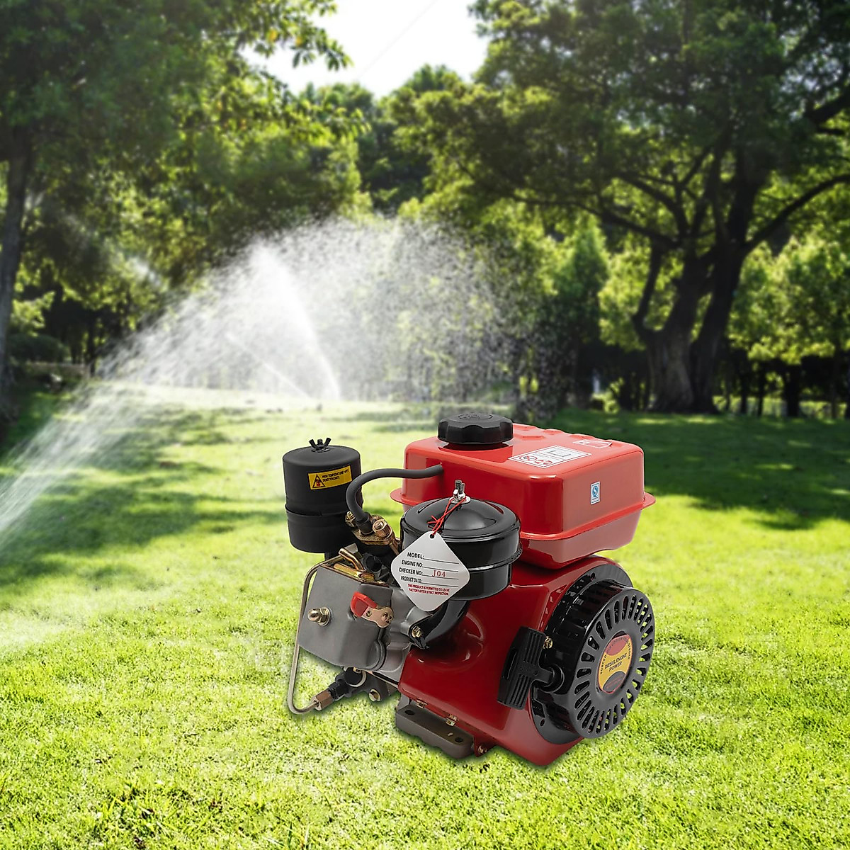 4-Stroke Diesel Engine 196CC Single Cylinder Forced Air Cooling Multi-Purpose Engine, Manual Recoil Start Horizontal Shaft Engine for Pasture Management Machines Small Agricultural Machinery Fields