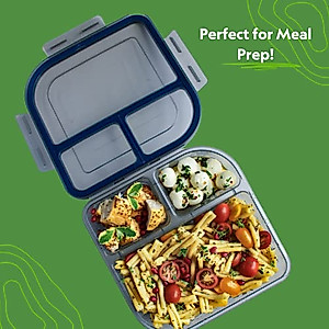MyGo Container Small To-Go 3-Compartment Food Container, 8" x 8" x 2-1/2", Reusable, Microwave Safe, Smoke/Blue