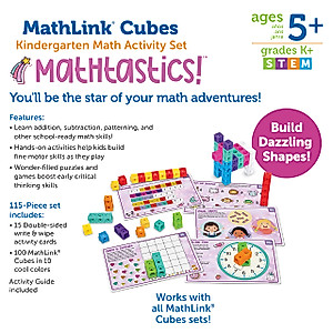 MathLink Cubes Kindergarten Math Activity Set Mathtastics!, Math Teaching Toys, PreKManipulatives, Children’s Math Games, 115 Pieces, Age 5+
