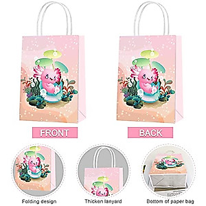 16 Pcs Axolotl Party Paper Gift Bags, 2 Styles Party Favor Bags with Handles for Cute Axolotl Fans Birthday Party Decorations, Goody Bags Candy Gift Bags