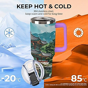 Korean Architecture Palace of Koreas Insulated Tumbler with Lid And Straw Stainless Steel Travel Coffee Mug 40oz Violet-style
