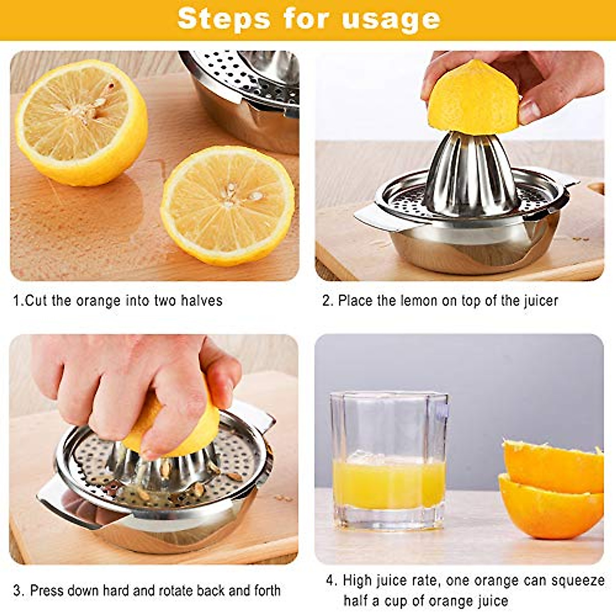 Vanleonet Stainless Steel Citrus Lemon Orange Juicer Manual Hand Squeezer, Juicer Hand Press Manual Juicer Fruit Lemon Lime Orange Squeezer with Bowl Juicer Strainer