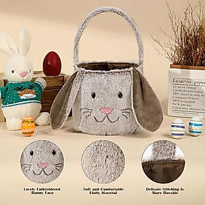 THOVSMOON Easter Bunny Basket,Cute Easter Bucket Bags with Rabbit Ears for Easter Eggs Hunting,Easter Decorations,Candy Gifts Storage (Brown/White)