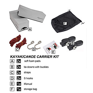 WOOWAVE Kayak Carrier Deluxe Carrier Kit Universal Soft Standard Foam Block for Roof Racks Car-Top Replacement with Tie-Downs, 12 inches