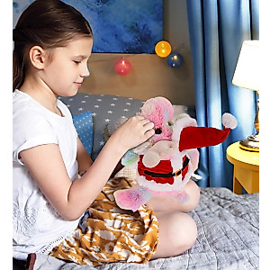 DolliBu Santa Rainbow Lying Moose Stuffed Animal Plush Toy - Super Soft Dress Up with Red Santa Claus Outfit, Cute Lying Moose Gift Perfect Holiday with Name Personalization - 9.5 Inch