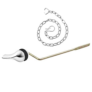 Universal Toilet Handle Replacement Kit, Chrome Finish Toilet Flush Handle with Nut Lock and Stainless-Steel Flapper Chain, Side Mount Toilet Flush Lever Fits Most Standard Toilet Tanks, Easy Install