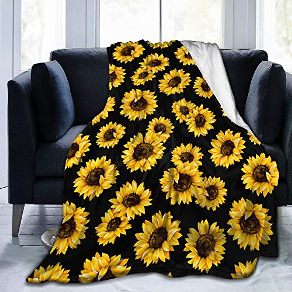 BLUBLU Sunflower Flannel Fleece Bed Blanket Throw Blanket Lightweight Cozy Plush Blanket for Bedroom Living Rooms Sofa Couch 50"x40"