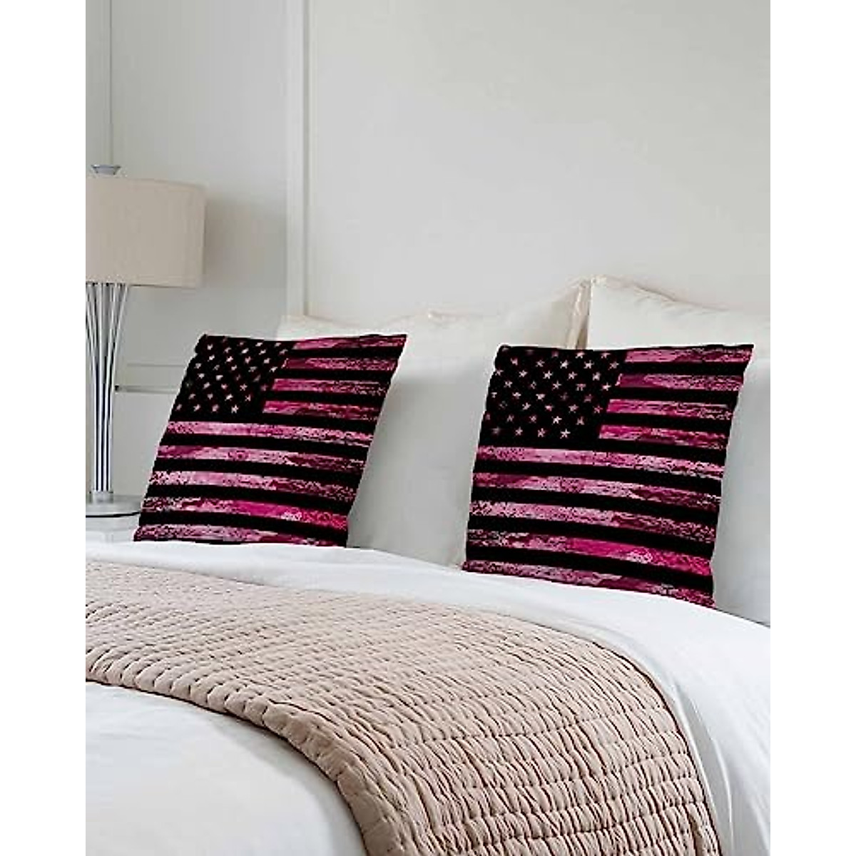 Set of 2 Throw Pillow Covers Square for Home Decor, Camo Independence Day American Flag Patriotic 18x18 Inch Cotton Reversible Pillow Case Sofa Soft Cushion Cases for Bedroom Couch Bed Car Chair