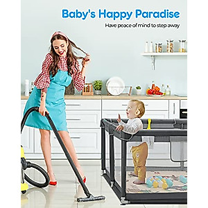 HEAO 79x59 Baby Playpen Extra Large Playard with mat Playpen for Babies with Gate Baby Playpen Area for Indoor Outdoor Grey