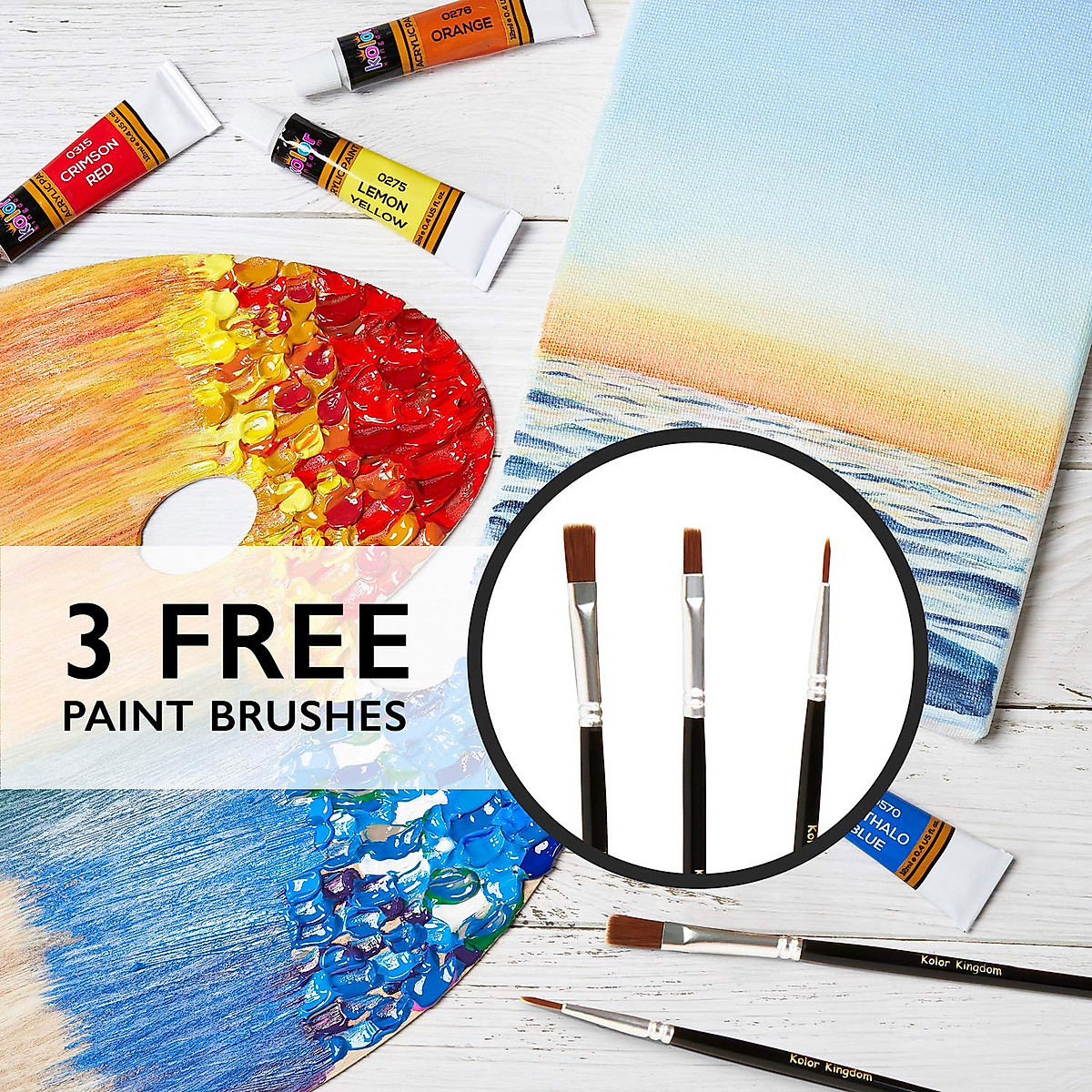 Acrylic Paint Set 24 Colors (0.41 oz, 12 ml) Paint Kit For Artists & Beginners Craft Paints for Paper,Canvas,Rock Painting,Wood,Ceramic & Fabric Vibrant -Non-Toxic including 3 paint brushes