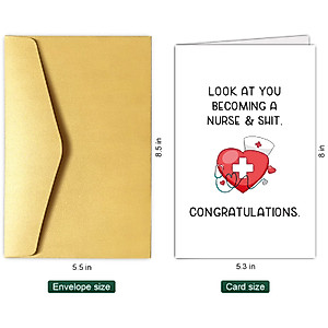 Chenive Nurse Graduation Card, Funny New Nurse Card, Graduation Card For Nursing School Graduate, Nursing Degree Card, Look At You Becoming a Nurse and Shit