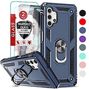 LeYi for Galaxy A32 5G Case, Samsung A32 Case with [2 Pack] Tempered Glass Screen Protectors, [Military-Grade] Magnetic Ring Holder Kickstand Case for Samsung Galaxy A32 5G (Not Fit 4G), Blue
