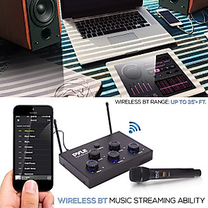 Wireless Karaoke Microphone Mixer System - 8-Channel Optical/Coaxial Input Mixer w/Digital UHF Wireless Mics, 3.5mm Input/Output, Works w/Home Theater, Receiver, Amplifier, Speaker - Pyle PDWMKHRD23