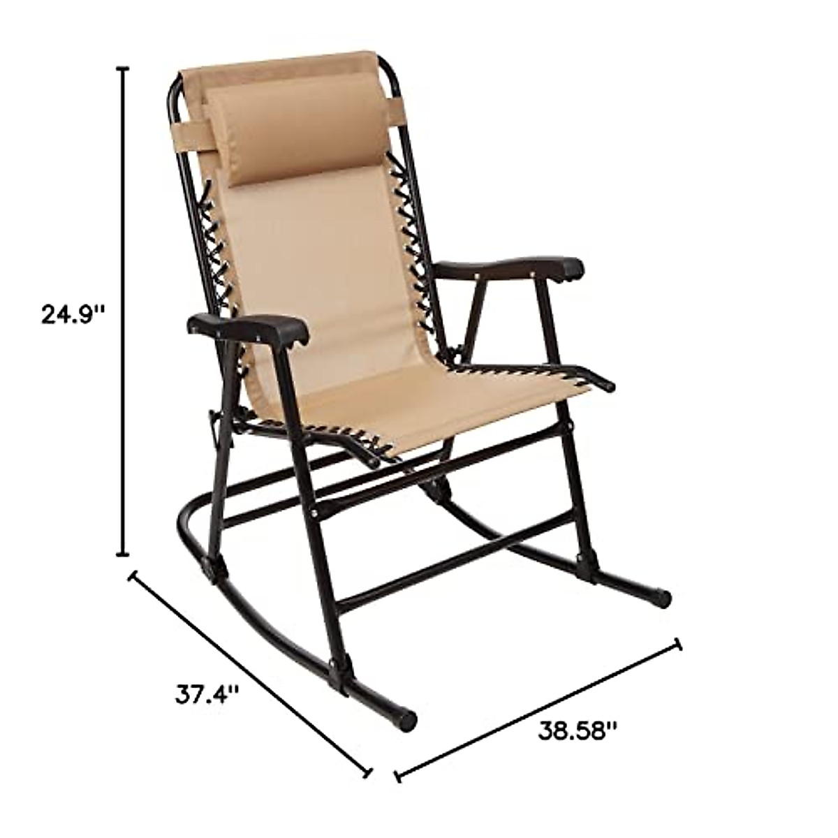 Amazon Basics Outdoor Textilene Zero Gravity Folding Lounge Rocker with Pillow,Alloy Steel, Beige