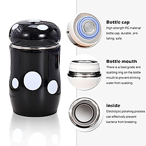ResArea Mushroom Stainless Steel Thermos Mini Portable Water Bottle Easy to Carry Keeps Cold and Hot for Kid and Women Vacuum Insulation Proof Leak Black