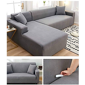 IMYOGI High Stretch Sofa Covers Sofa Cover 5 Seater, L Shape Slipcover Easy Stretch Fit Elastic Fabric Couch Sofa Protector Slip Cover Washable-4 Seater+4 Seater-Sky Blue