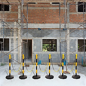 Traffic Delineator Post Cone, Plastic Stanchion Post Set Crowd Control Stands Barrier with 6.6 ft Link Chain and S Hooks for Parking Lot Construction Caution Roads, Yellow, Black (6 Sets)