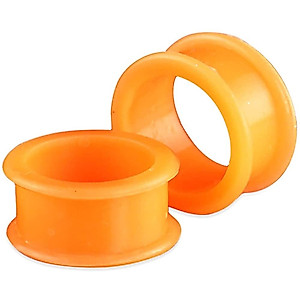 Pair 00G (10MM) ORANGE SILICONE FLAT FLARE TUNNELS Double Flare Gauges Thin Soft Flexible Flesh Plugs (2pcs)