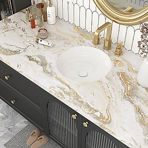 Livelynine off White Marble Contact Paper for Countertops Desk Waterproof Gold Marble Wallpaper Peel and Stick Countertop Kitchen Vinyl Wrap Marble Counter Top Covers Bathroom Bedroom Walls 15.8x78.8"