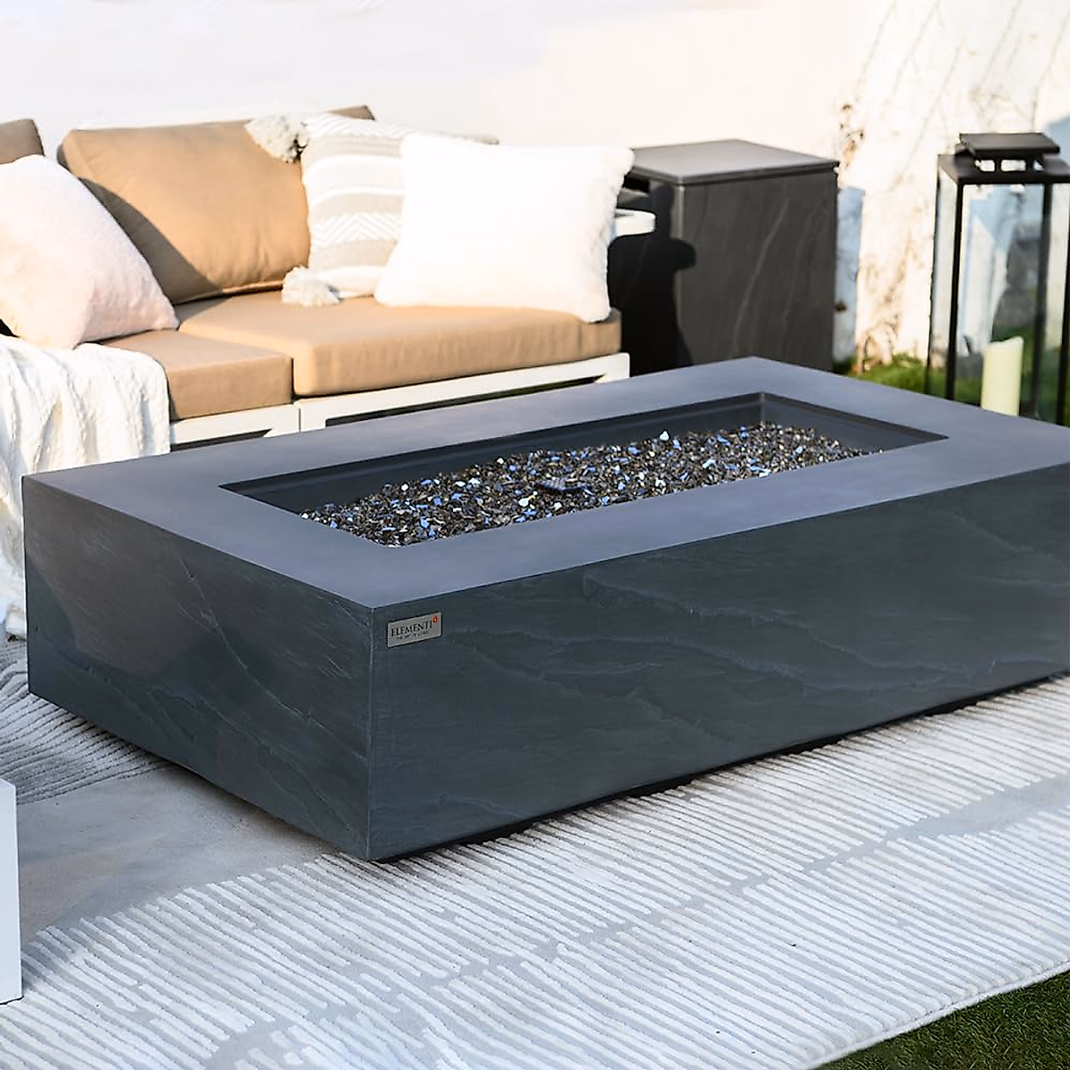 Capetown Concrete Fire Pit 55.9" x 31.9" Outdoor Patio Firepit Includes Fire Glass Modern Fire Pits & Outdoor Fireplaces for Garden, Deck, Indoor & Outdoor Heating
