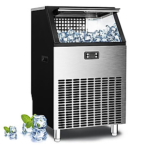 Kismile Commercial Ice Maker, Freestanding Nugget Ice Maker 200lbs/24h, 55lbs Storage Bin, Full Heavy Duty Stainless Steel Construction, Ice Maker Machine for Home Bar, Coffee Shop, Business