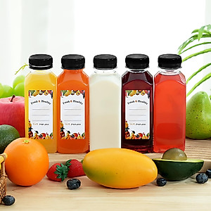 Moretoes 10pcs 12oz Plastic Bottles with Caps, Empty Reusable Drink Containers with Labels, Bulk Clear Beverage Containers for Juicing Drinking Milkshake Tea and Other Beverages