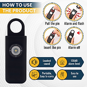 Personal Alarm Keychain for Women, Men, and Elders, Defense Siren, Personal Alarm Keychain Safety Alarm with LED Lights | Loud Scream Safe Alarm, Black, One Size