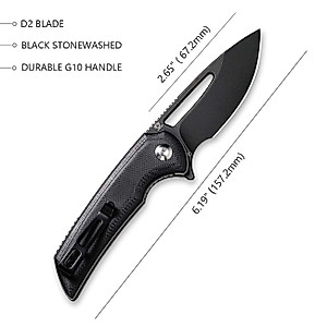 CIVIVI Odium Small Folding Knife –2.65" Black Stonewashed D2 blade, G10 Handle, Ball Bearings Pivot, Flipper Opening Knife with Reversible Deep Carry Clip C2010E (Double Black)