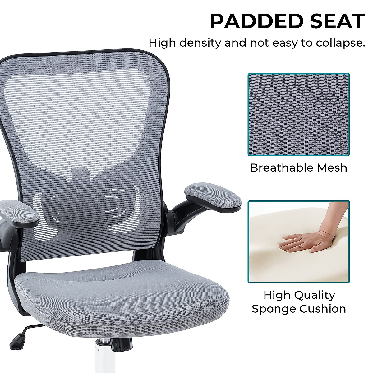 Hramk Ergonomic Office Drafting Desk Chair with Flip up Arms, Mesh Back Tall Office Chair with Adjustable Lumbar Support and Foot Ring (Nylon Wheelbase, Grey)