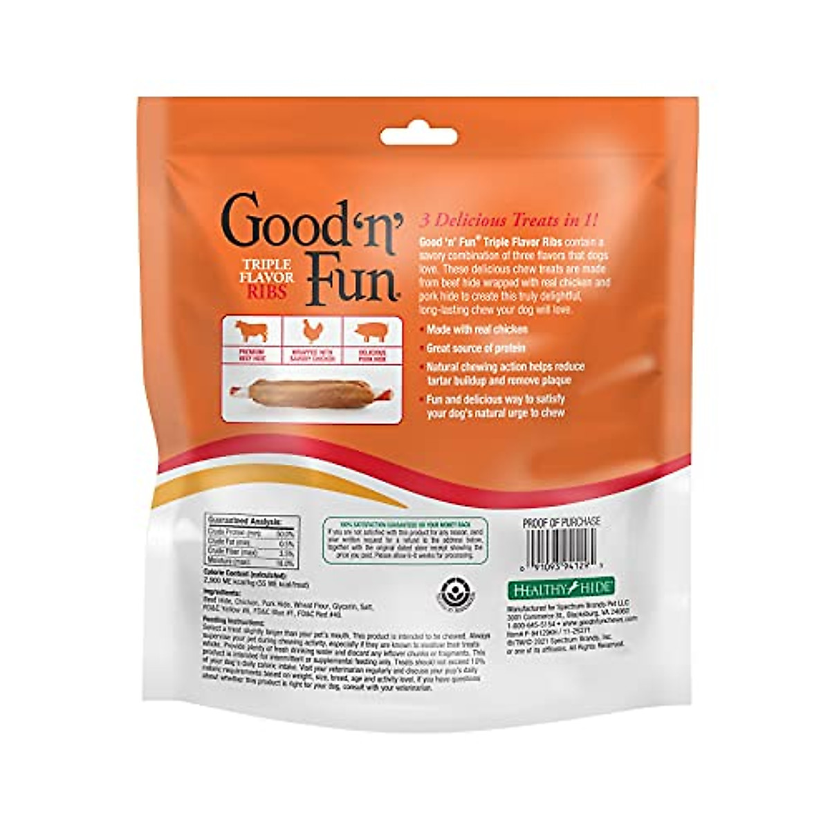 Good ’n’ Fun Triple Flavor Ribs, Rawhide Snack for All Dogs