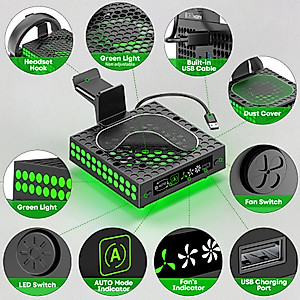 XBX Series X Cooling Fan Dust Proof with Auto Mode, for Xbox Series X Console with LED Lights, Built-in AUTO Adjustable Fan Cooling System, Xbox Series X Top Cooler, Game Accessory with Headset Holder