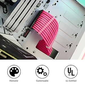 Vetroo PSU Extension Cable Sleeved Customization Mod PC Power Supply Cable, Soft Nylon Braided with Comb Kit 18AWG ATX/EPS/8 Pin PCI-E/6+2 Pin PCI-E (Pink)
