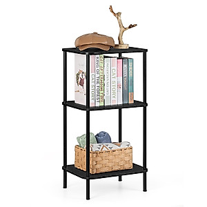 smusei 3 Tier Small End Table Tall Telephone Table with Storage Shelves Black Side Table for Small Spaces Tall Night Stand Table for Bedroom, Living Room, Office, Sofa Couch