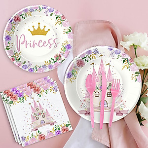 HIPVVILD Princess Party Decorations Tableware - Princess Birthday Party Supplies Include Plates, Cups, Napkins, Tablecloth, Cutlery, Straw, Princess Birthday Baby Shower Party Decorations | Serve 24