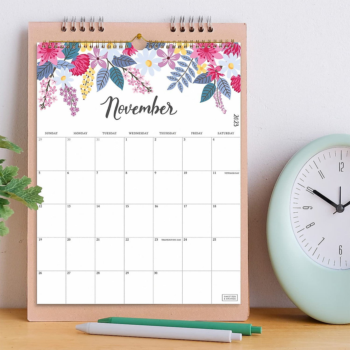S&O Vertical Floral Wall Calendar from Jan 2023-Jun 2024 - Tear-Off Monthly Calendar - 18 Month Academic Wall Calendar 2023-2024 - Hanging Calendar to Track Anniversaries & Appointments - 10.5x13.5”in
