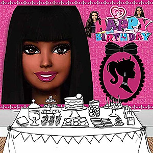 Black Barbie Party Backdrop Pink Photography Background Glamour Girl Lady Birthday Party Banner Cake Table Decoration Decor Props Photo Shoot 7x5Ft