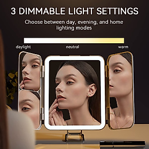 VEVETEC Rechargeable Lighted Makeup Mirror, Portable Led Vanity Mirror, Dimmable, Magnifying Glass 1X/3X/7X Magnification, Touch Control,Travel Cosmetic Mirror