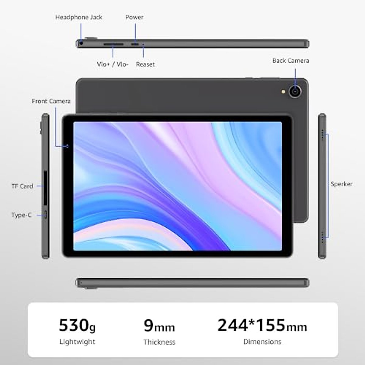ApoloSign Android 13 Tablet, 10.1-inch Tablet with Octa-core Processor, 8(4+4) GB RAM, up to 128GB Expand, Long Lasting Battery, and WiFi6, Bluetooth, G-Sensor, Dual Camera, Google Play GMS Certified
