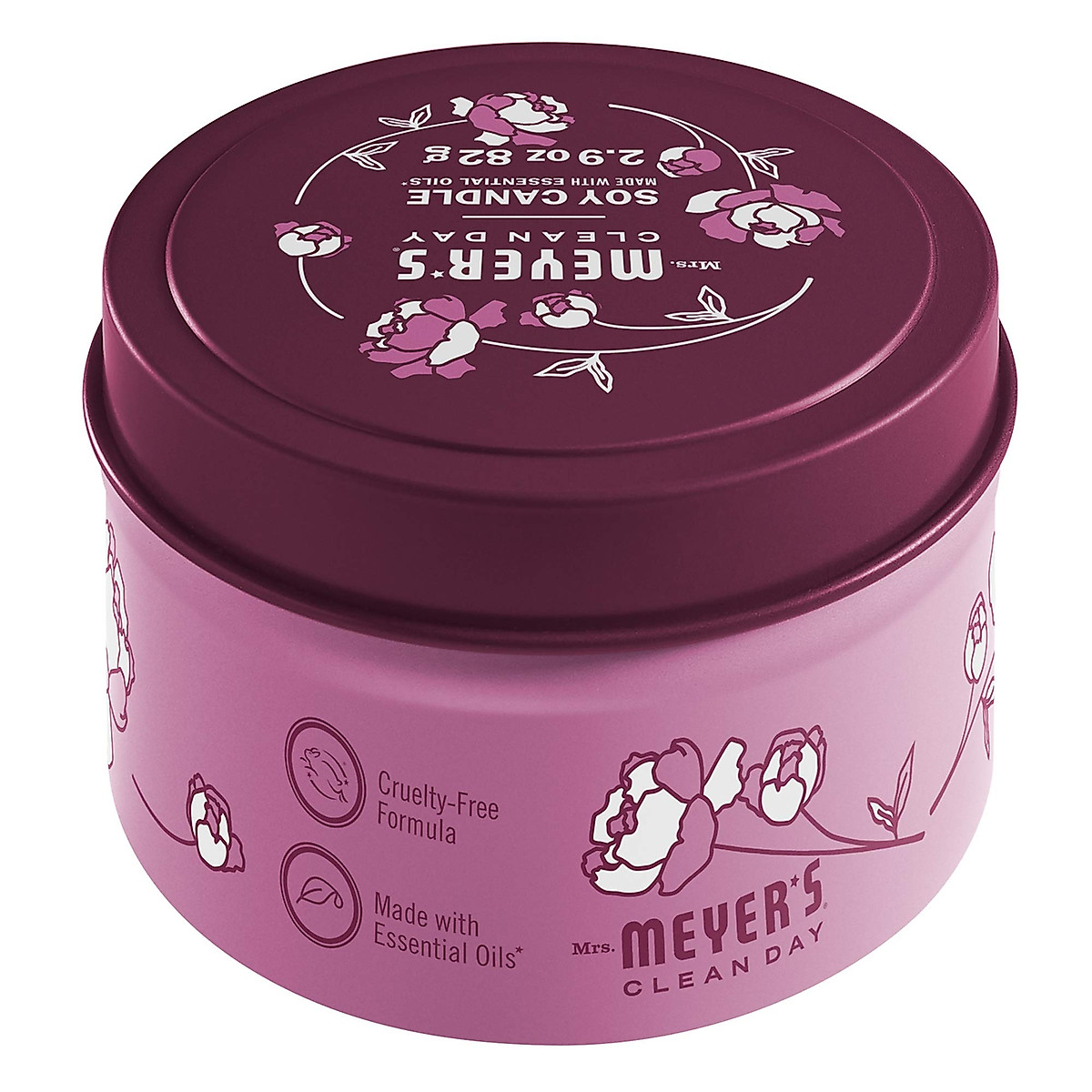 Mrs. Meyer's Soy Tin Candle, 12 Hour Burn Time, Made with Soy Wax and Essential Oils, Peony, 2.9 oz
