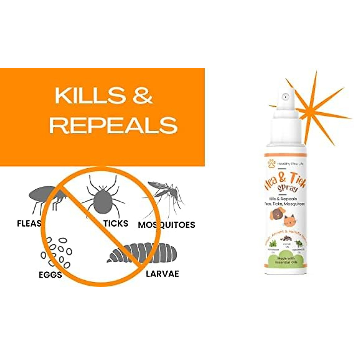 Flea and Tick Spray for Fleas, Ticks and Mosquitoes - Application for Dogs, Cats and Home (100 ml)