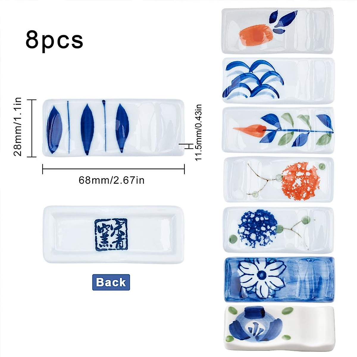 CRASPIRE 8pcs Ceramic Chopsticks Rest Rack Hand Painted Japanese Chopstick Rests & Holders Floral Chopstick Stand Rest Set Festive Tableware Ornament for Spoon Fork Porcelain Dip Pen Holder